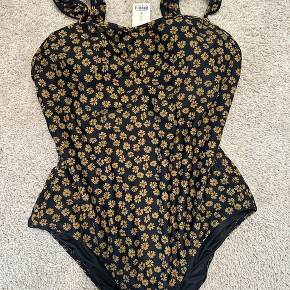 Rylee + Cru | Swim | Black And Gold Bodysuit With Elegant Floral Design ...